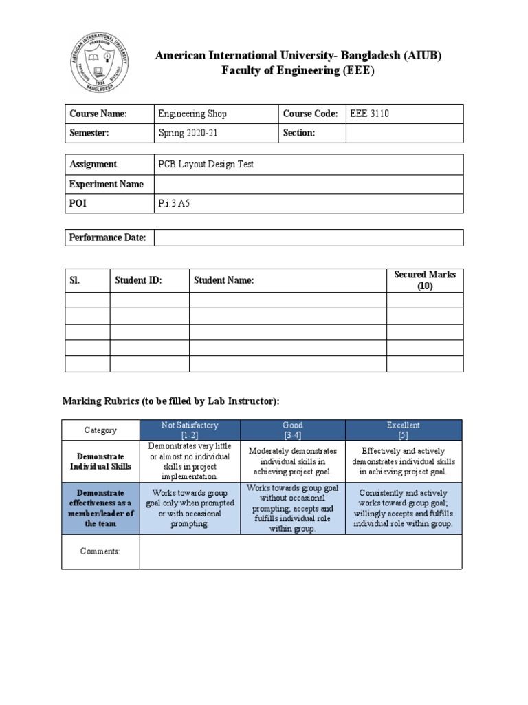 (P.i.3.A5) - PCB Layout Design Template With Rubric | PDF