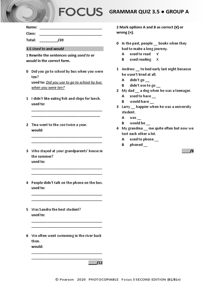 Focus3 2E Grammar Quiz Unit3 5 GroupA | PDF