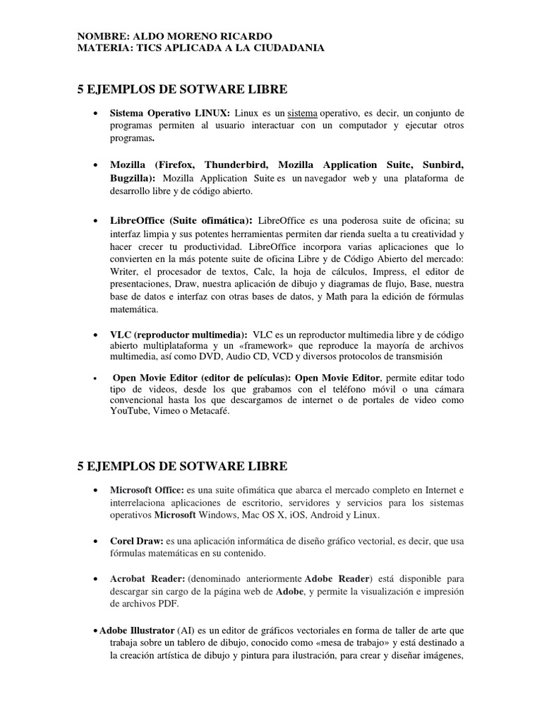 5 Ejemplos de Sotware Libre Tics | PDF | Software de la aplicacion | Diseño gráfico