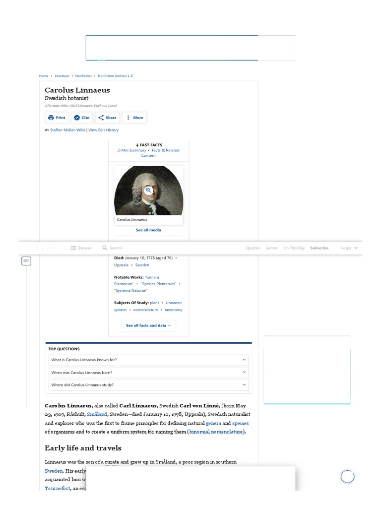 Carolus Linnaeus - Biography, Education, Classification System, & Facts ...