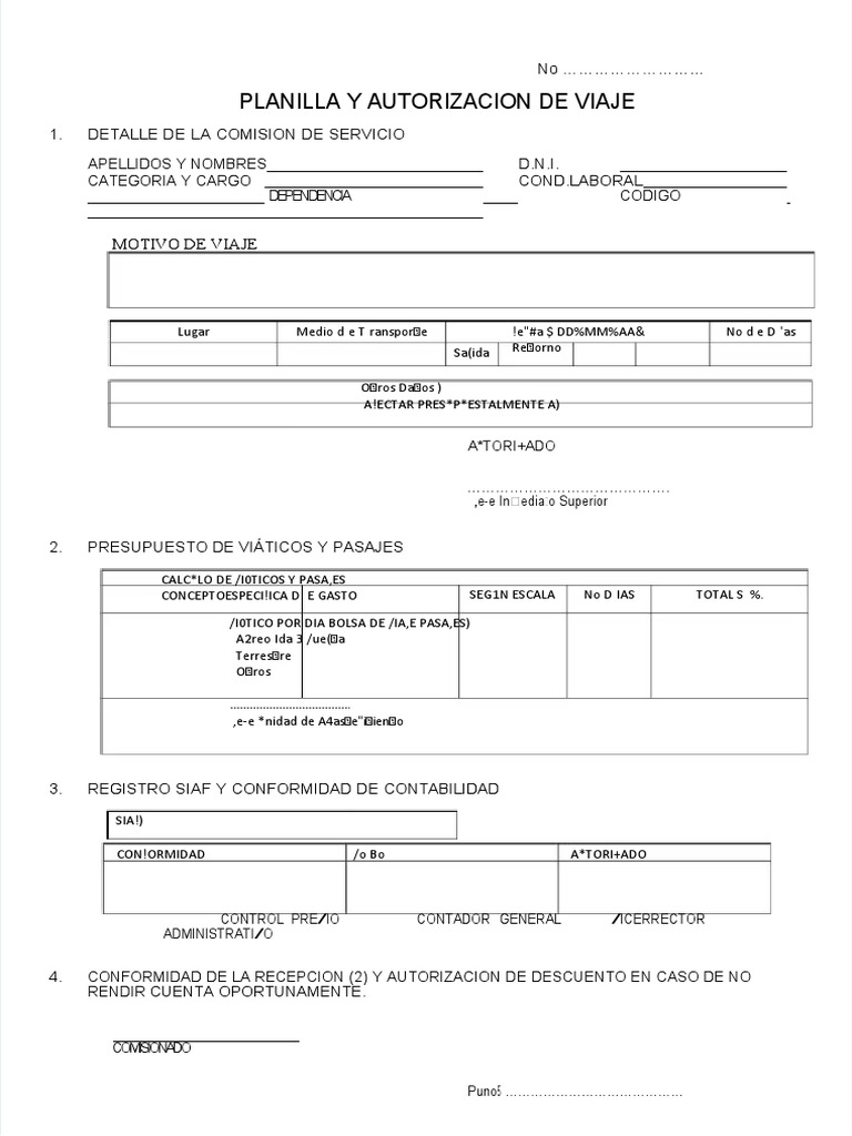 PDF Formato Planilla y Autorizacion de Viaje | PDF