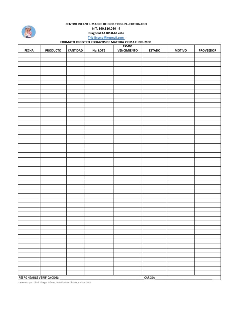 Registro Rechazos Materia Prima 2021 | PDF