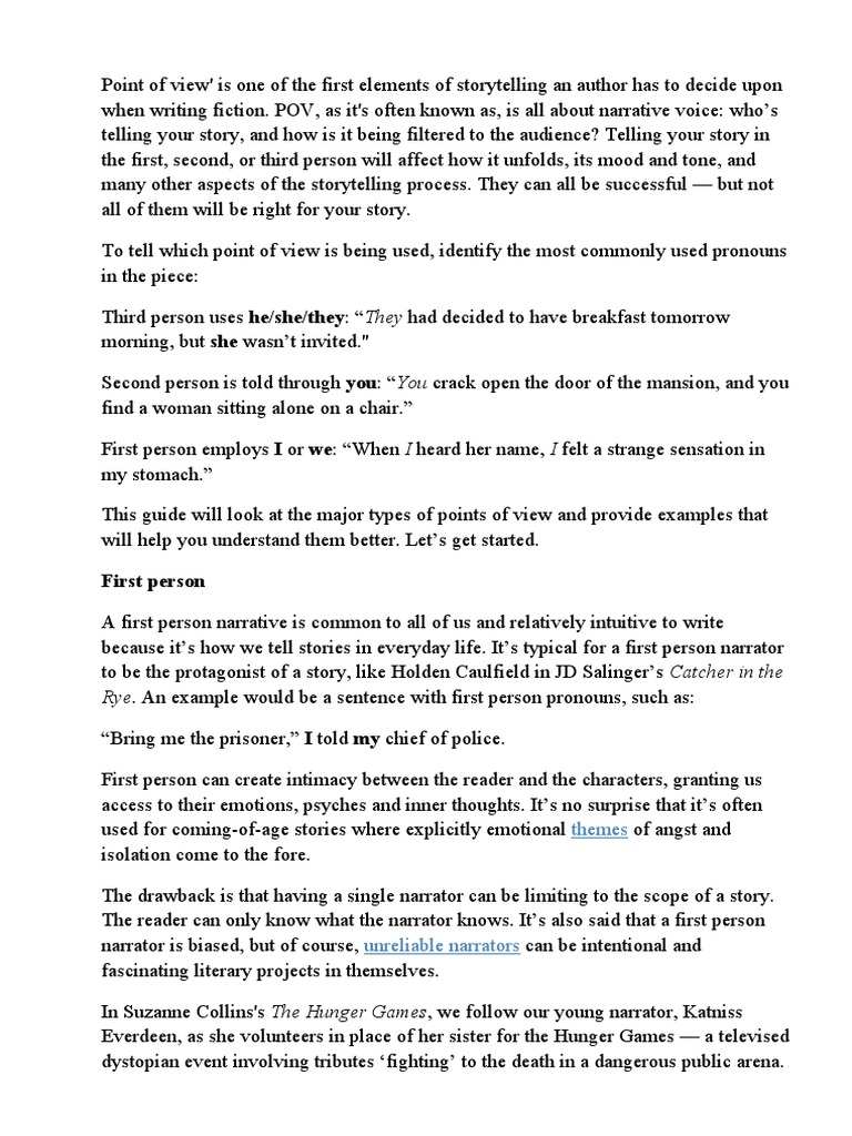 First Person: Rye. An Example Would Be A Sentence With First Person ...