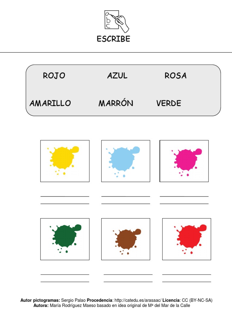 Escribe Vocabulario Colores | PDF