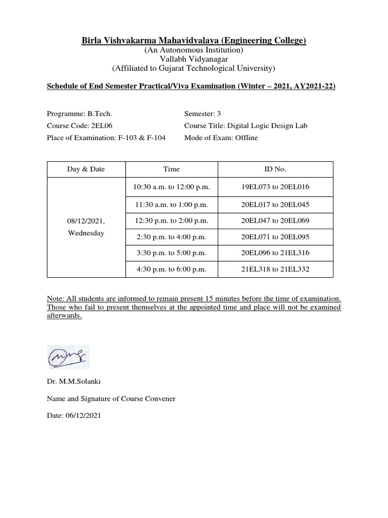 2EL06 - Offline Viva Notice Format | PDF