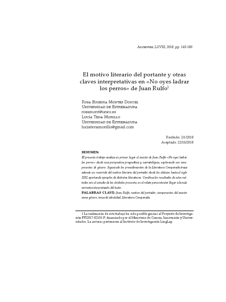 Análisis de "No oyes ladrar los perros" | PDF | Cuentos | Cosette