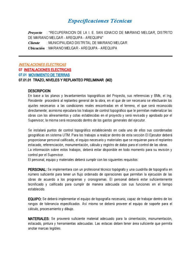 Especificaciones Técnicas - INST ELECTRICAS MODF 21-06-2021 | PDF | Topografía | Tornillo