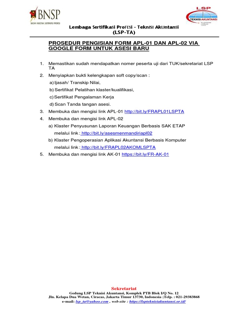 Prosedur Pengisian APL 01 Dan APL 02-Baru Dan Mengulang | PDF ...