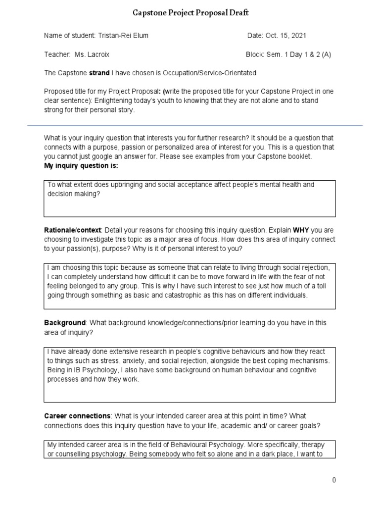 Capstone Project Proposal Good | PDF | Mentorship | Psychology