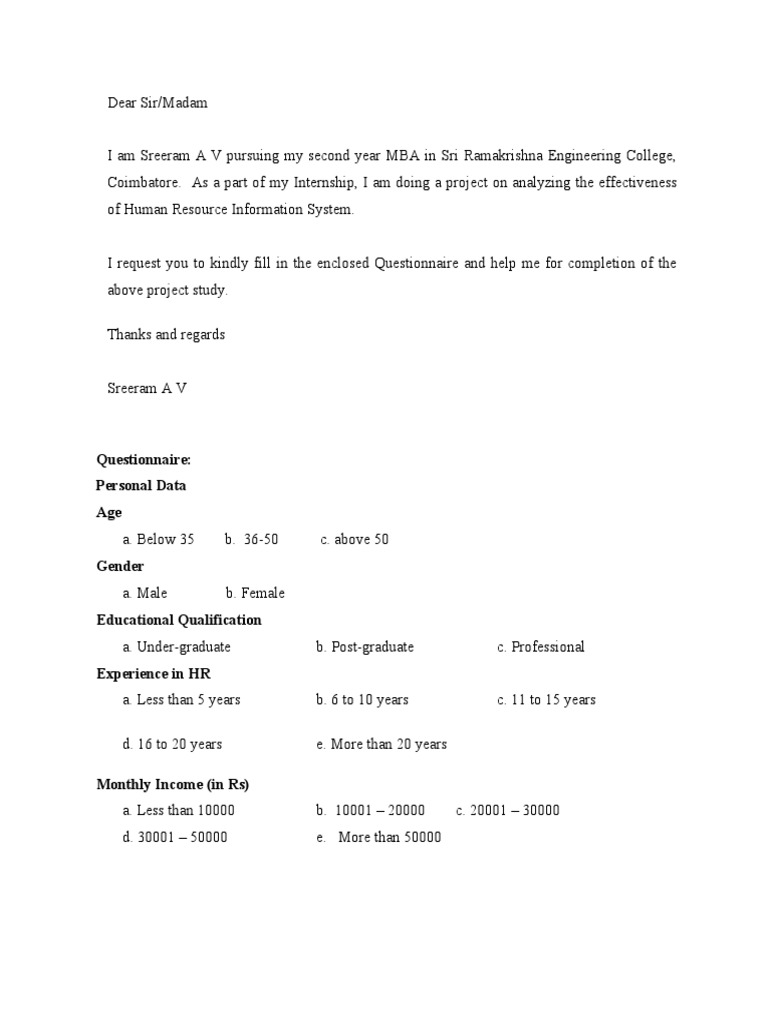 HRIS Effectiveness Questionnaire | PDF | Business