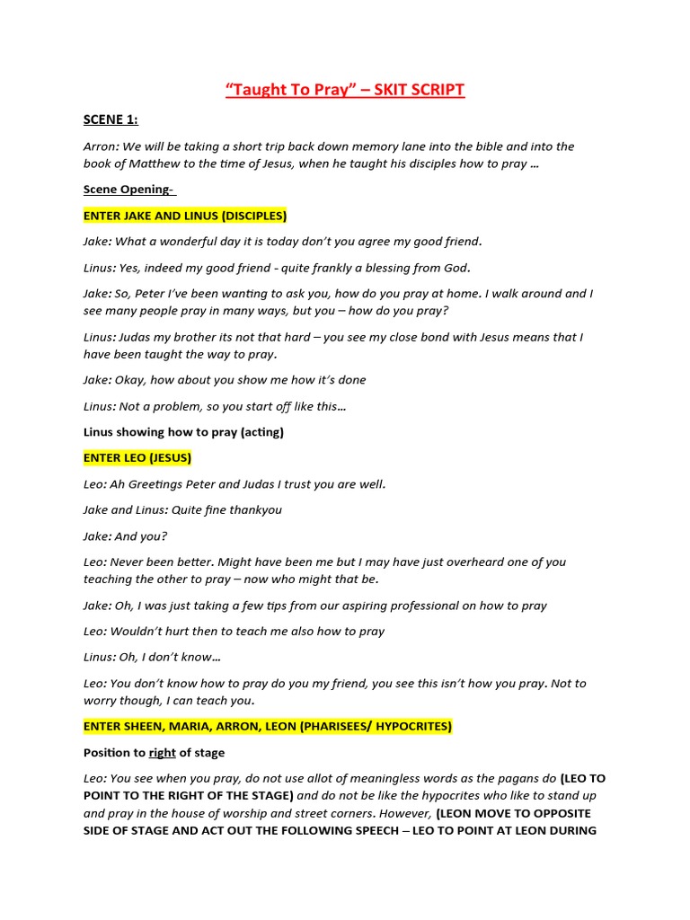 "Taught To Pray" - SKIT SCRIPT: Scene 1 | PDF