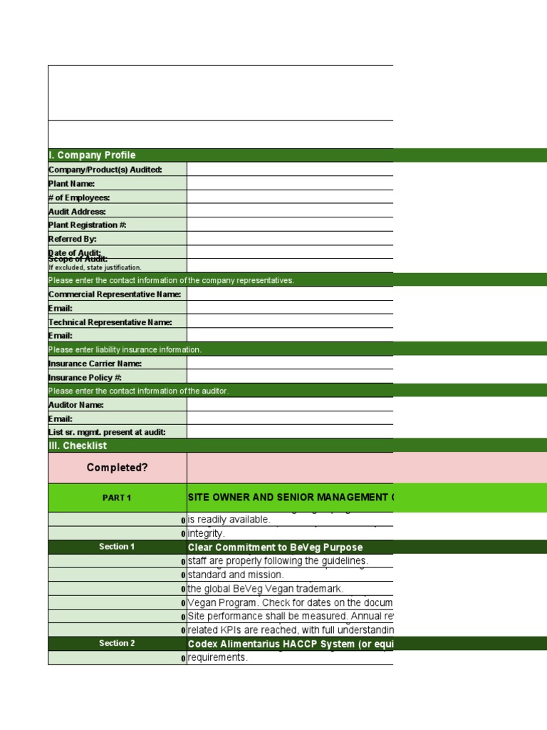 Audit Checklist/Report: I. Company Profile | PDF | Audit | Specification (Technical Standard)