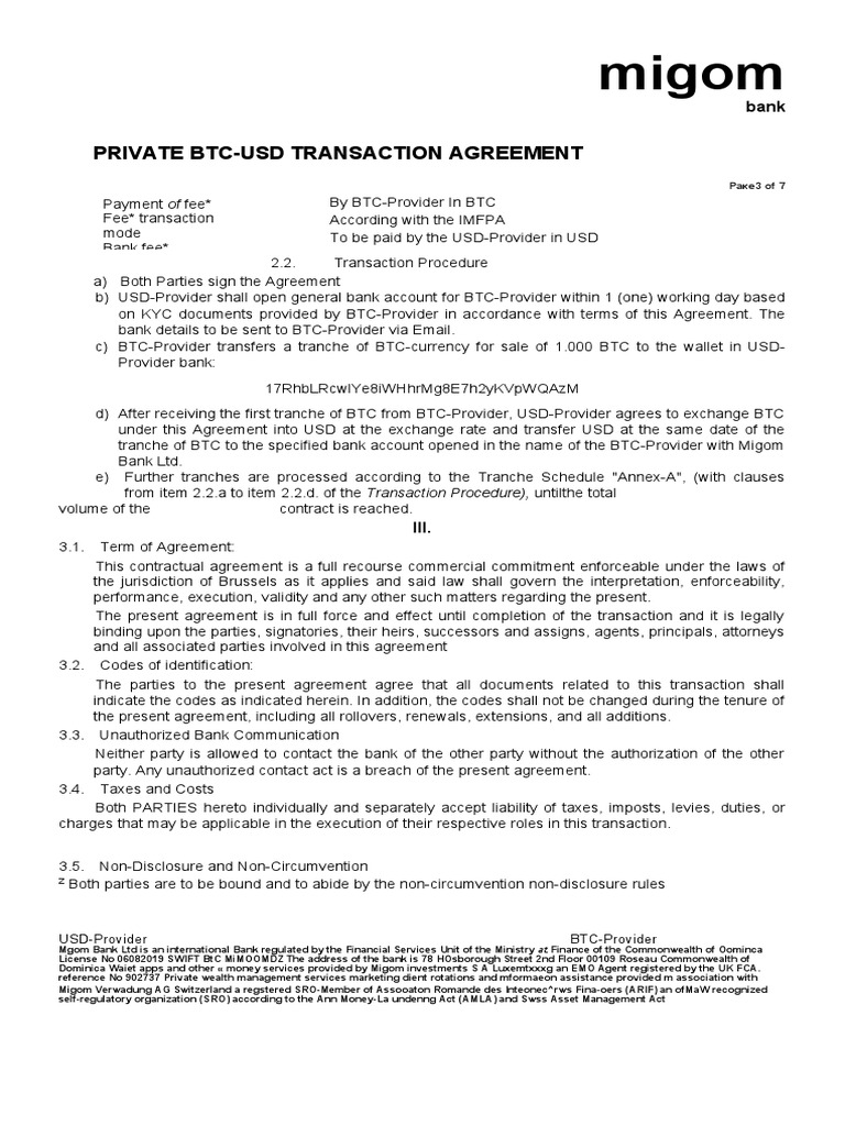 BTC-USD Transaction Agreement Overview | PDF | Bitcoin | Government