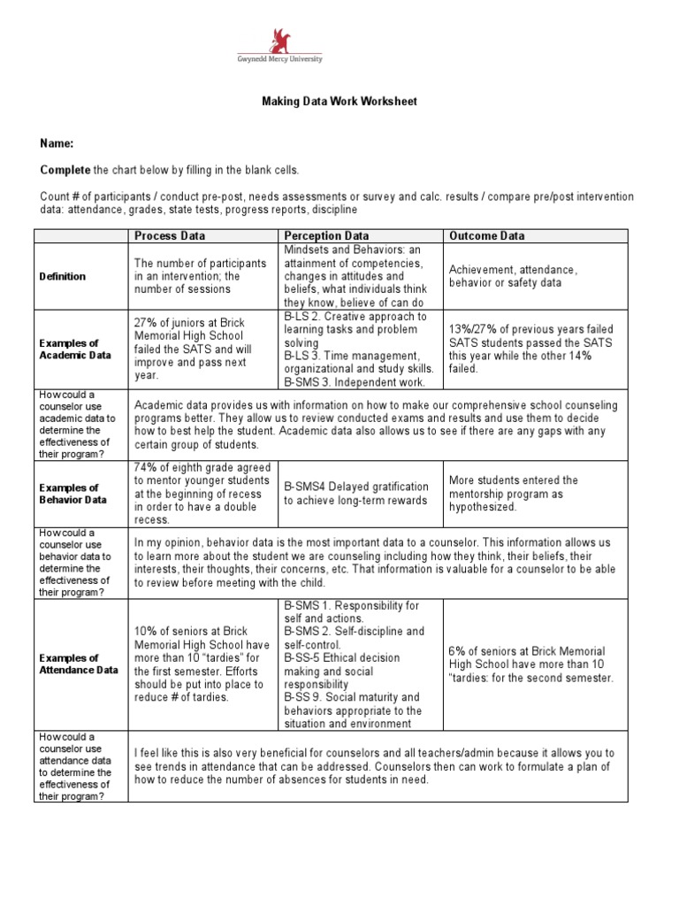 Making Data Work Worksheet | Download Free PDF | School Counselor | Sat