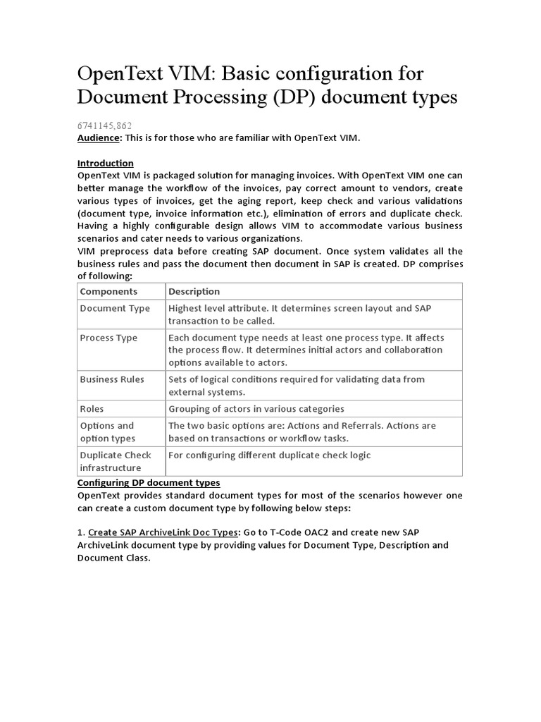 OpenText VIM Basic Configuration | PDF | Invoice | Information Technology Management