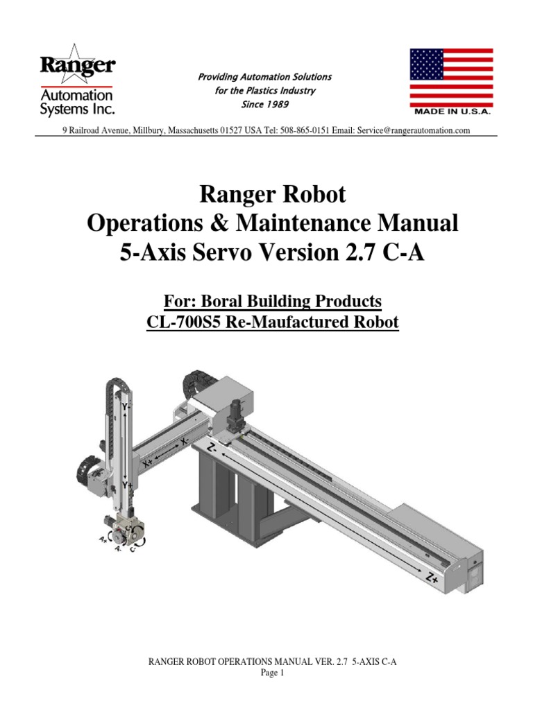 RANGER 5 AXIS ROBOT OPERATIONS MANUAL AB VERSION REV 2.7 Euro | PDF ...