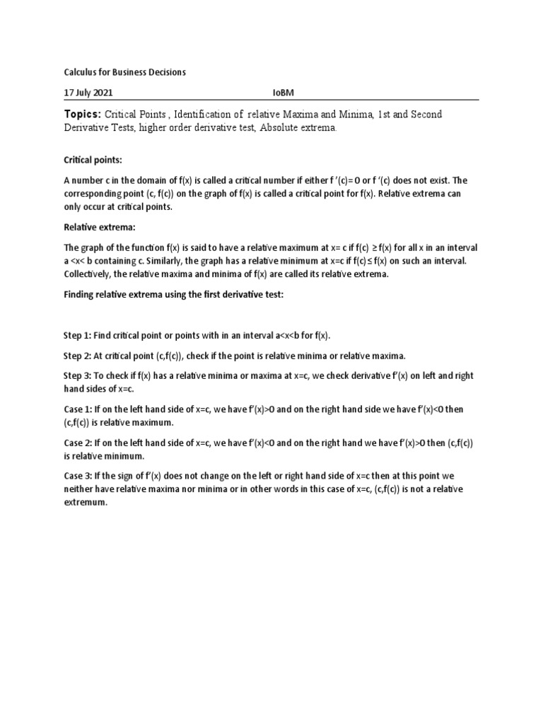 Lecture7 CBD | PDF | Maxima And Minima | Calculus
