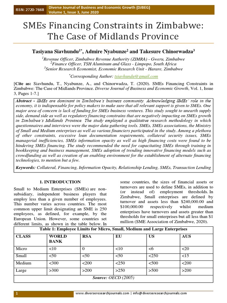 Smes Financing Constraints in Zimbabwe: The Case of Midlands Province ...