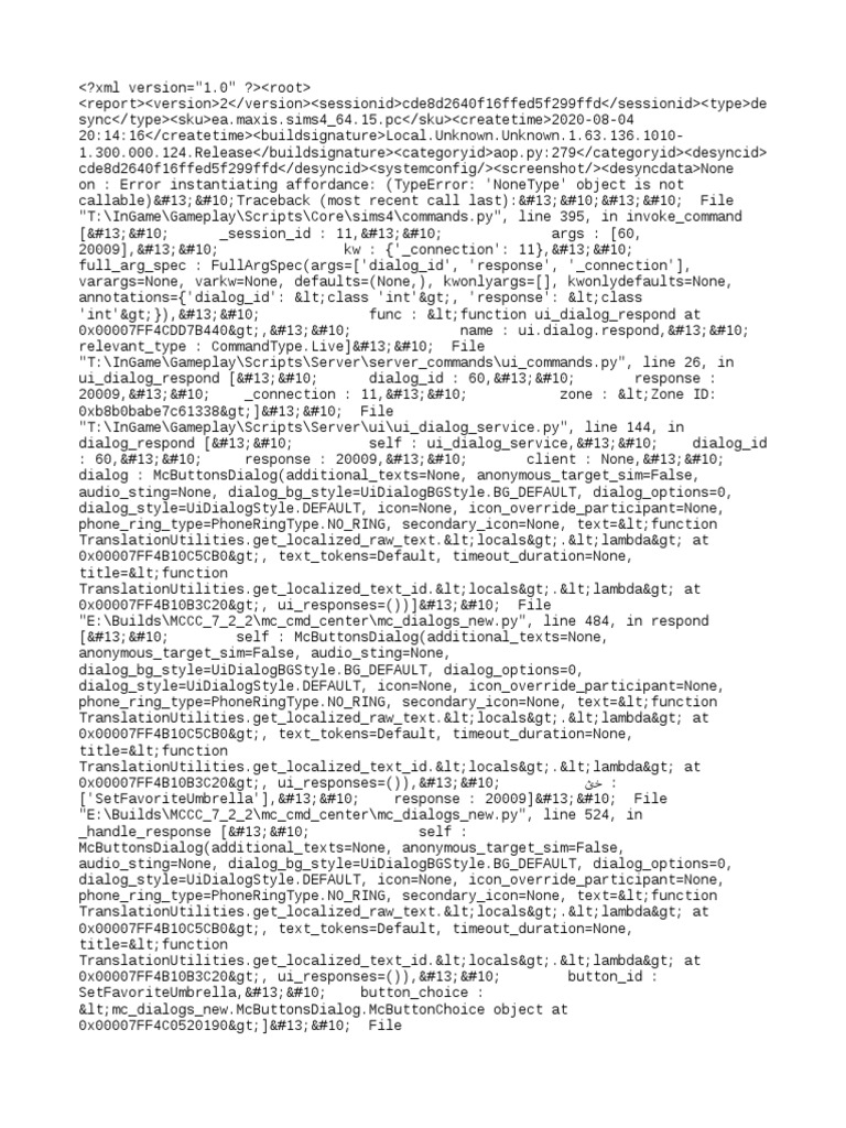 Detailed Error Report Analyzing a Desync Issue Related to Calling a None Object in Sims 4 | PDF ...