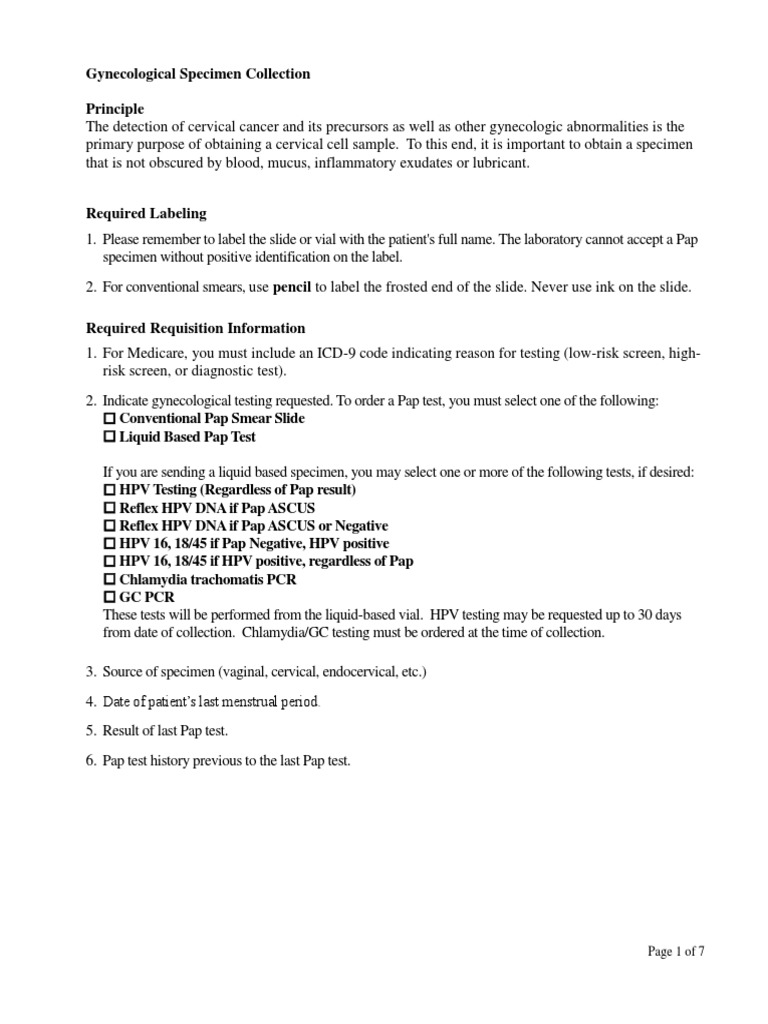 Gynecological Specimen Collection Principle: Page 1 of 7 | PDF | Human ...