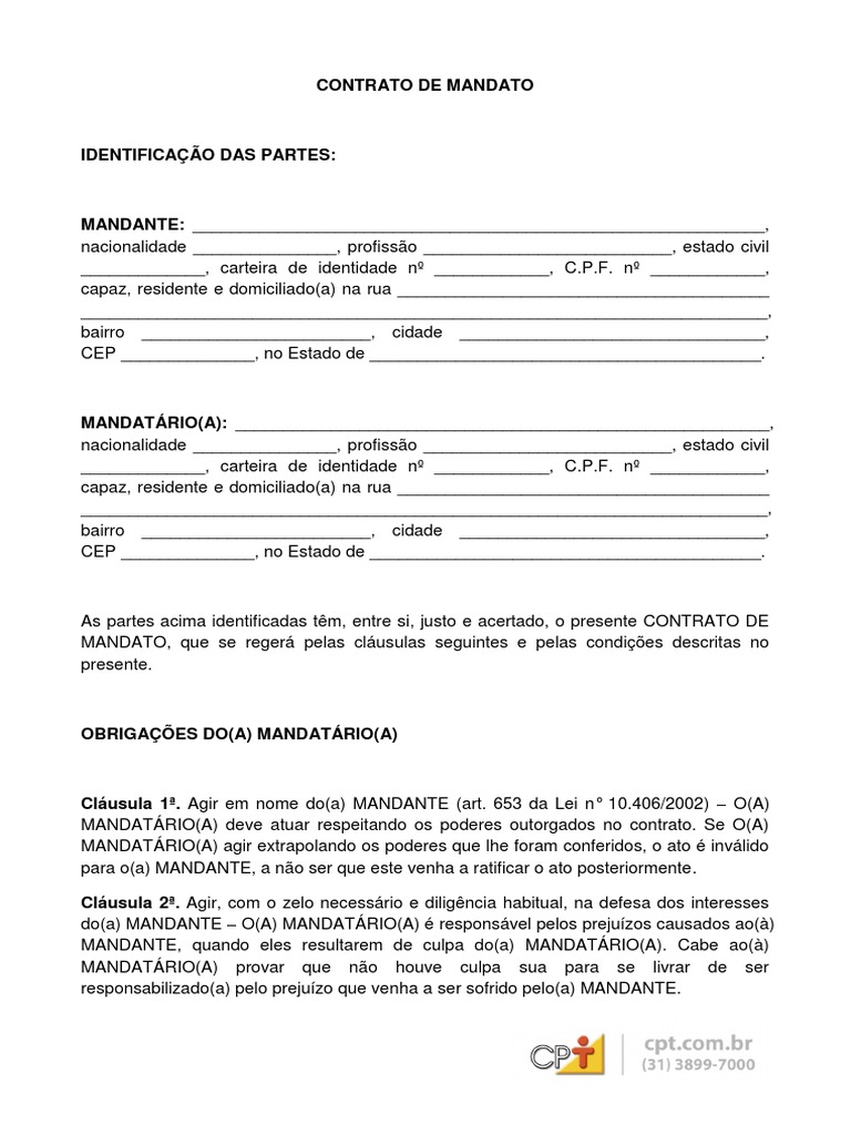 Modelo de Contrato de Mandato Cursos CPT | PDF | Procuração | Direito Comum