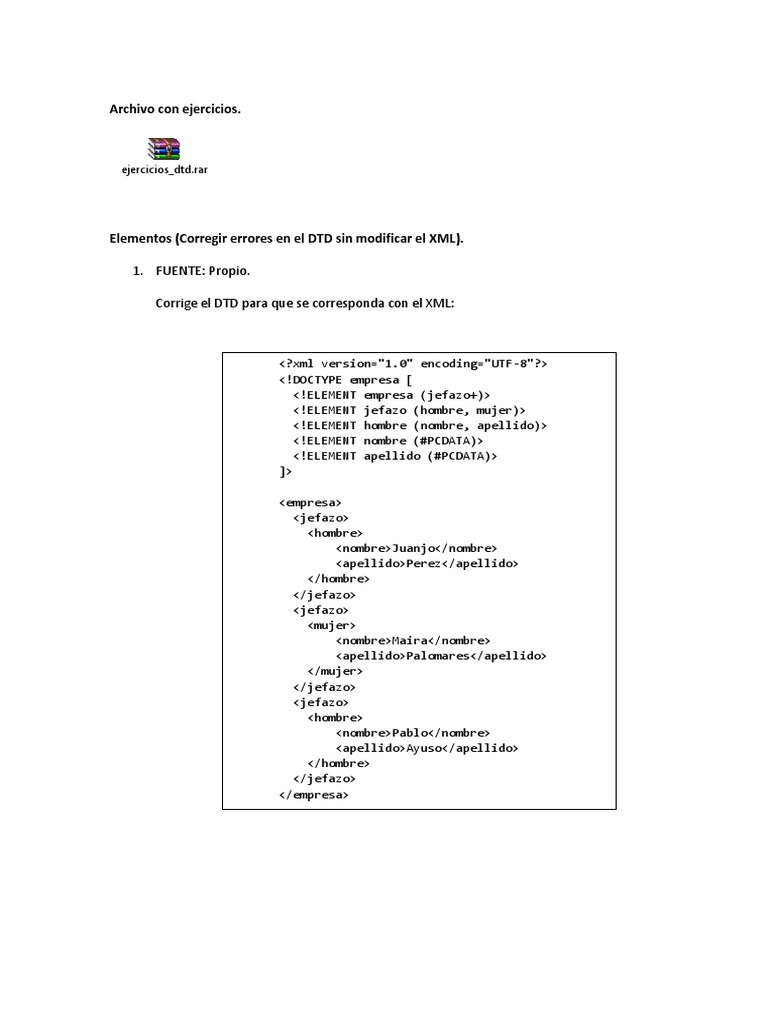 Ejercicios DTD | PDF | Xml | Gestión de datos