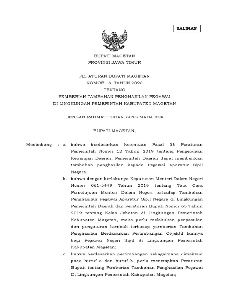 PERBUP NO.18 Tahun 2020 Tentang TPP 2020 | PDF