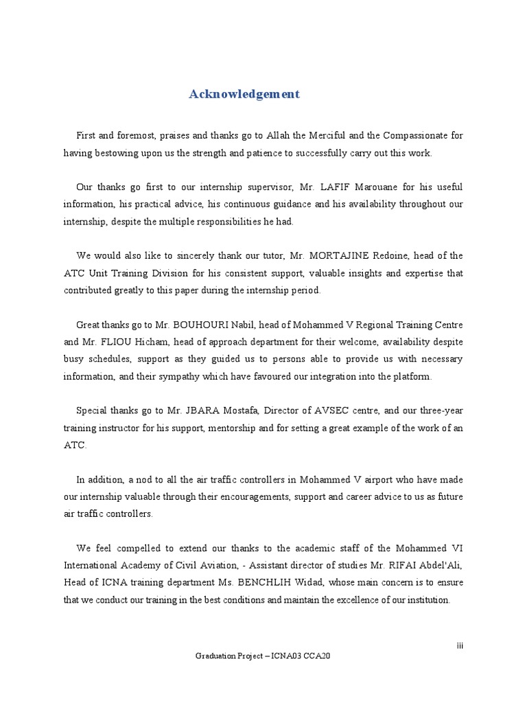 Acknowledgement: Graduation Project - ICNA03 CCA20 | PDF | Air Traffic ...