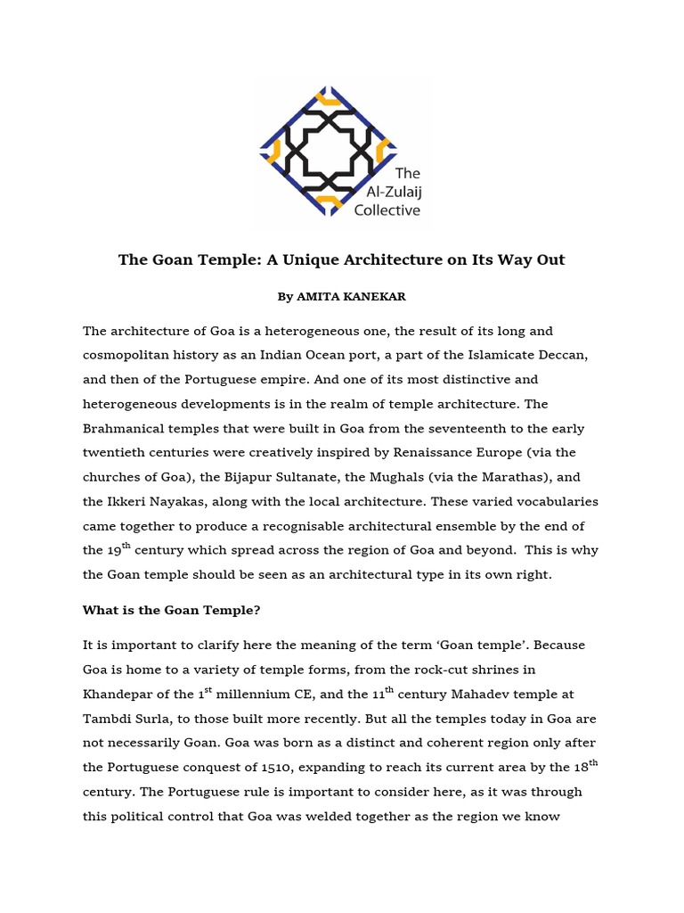 The Goan Temple A Unique Architecture On | PDF | Temple | Indian ...