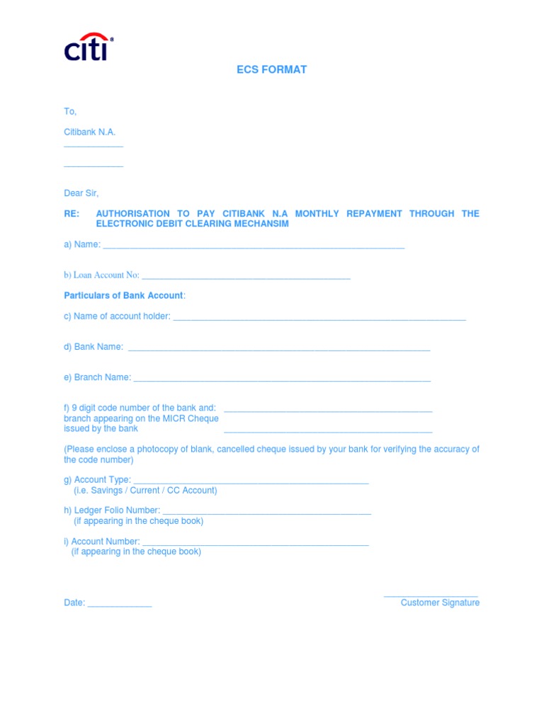 ECS Format | PDF | Cheque | Banks