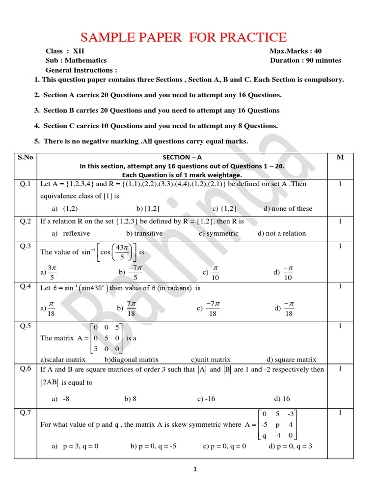 Sample Paper For Practice: 43 Sin Cos 5 | Download Free PDF | Maxima ...
