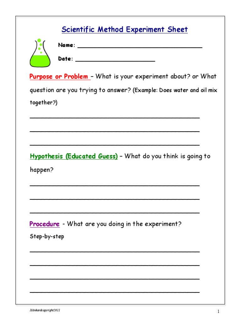 Scientific Method Experiment Sheet: Purpose or Problem | PDF ...