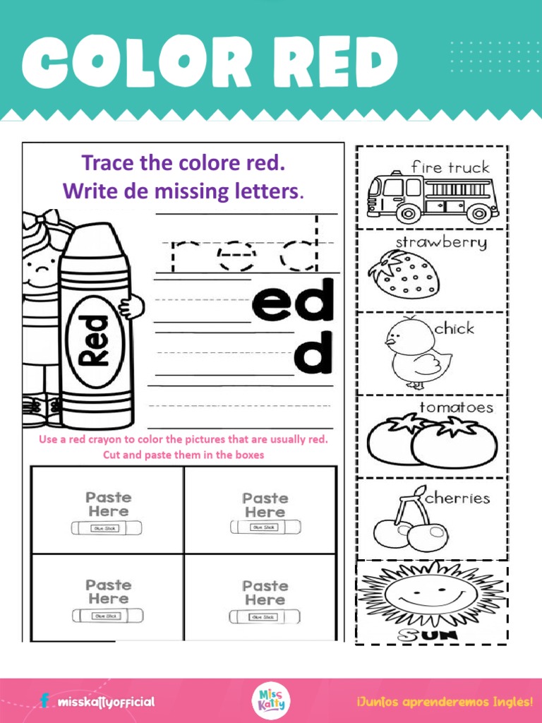 Color Red: Trace The Colore Red. Write de Missing Letters | PDF