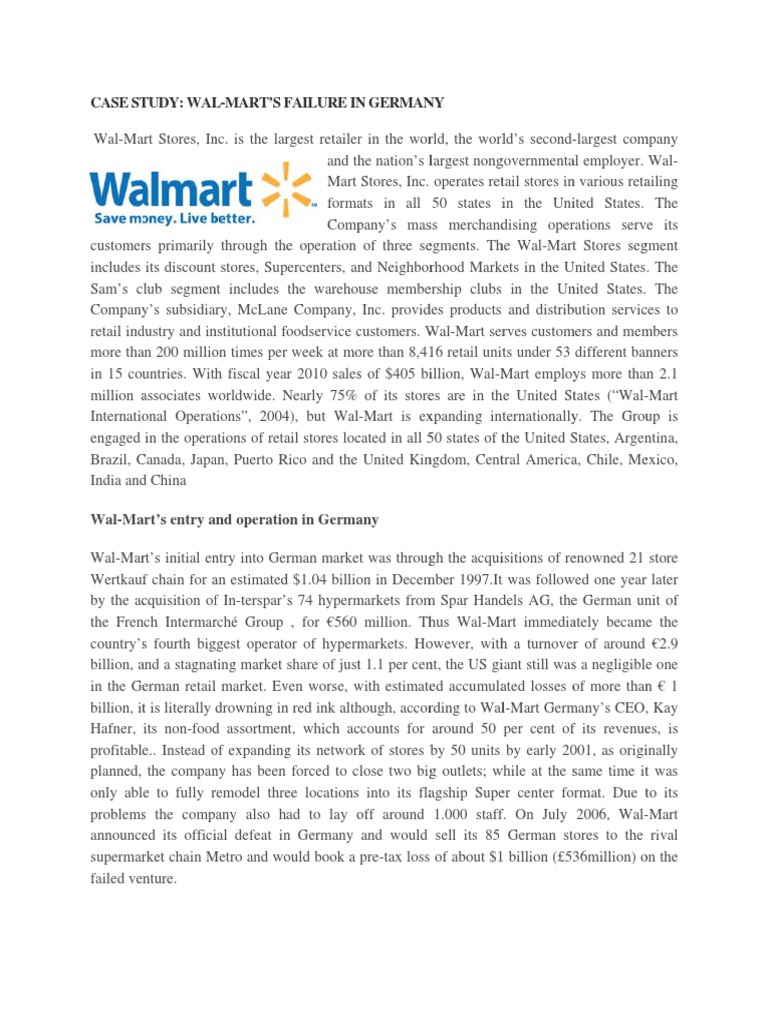 Reasons for Walmart's Failure in Germany | PDF | Walmart | Retail