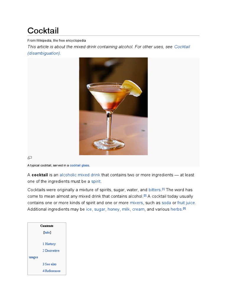 Cocktail: This Article Is About The Mixed Drink Containing Alcohol. For ...