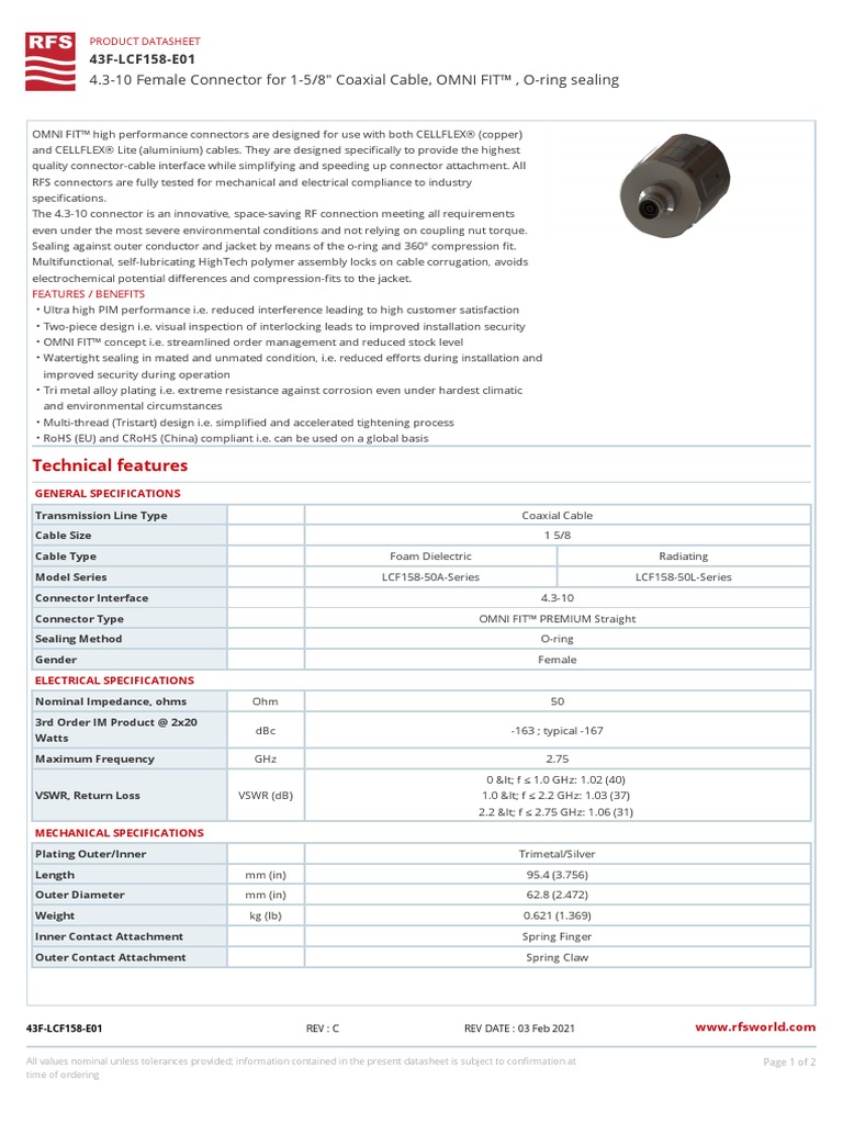 43F-LCF158-E01 | PDF | Electrical Connector | Coaxial Cable