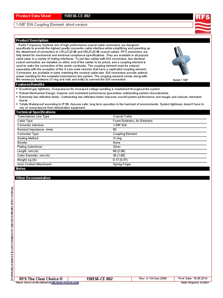 1-5/8" EIA Coupling Element, Short Version: Product Data Sheet 158EIA ...