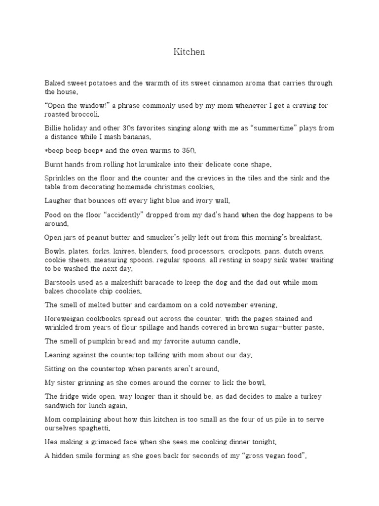 List Poem Kitchen | PDF | Cooking, Food & Wine