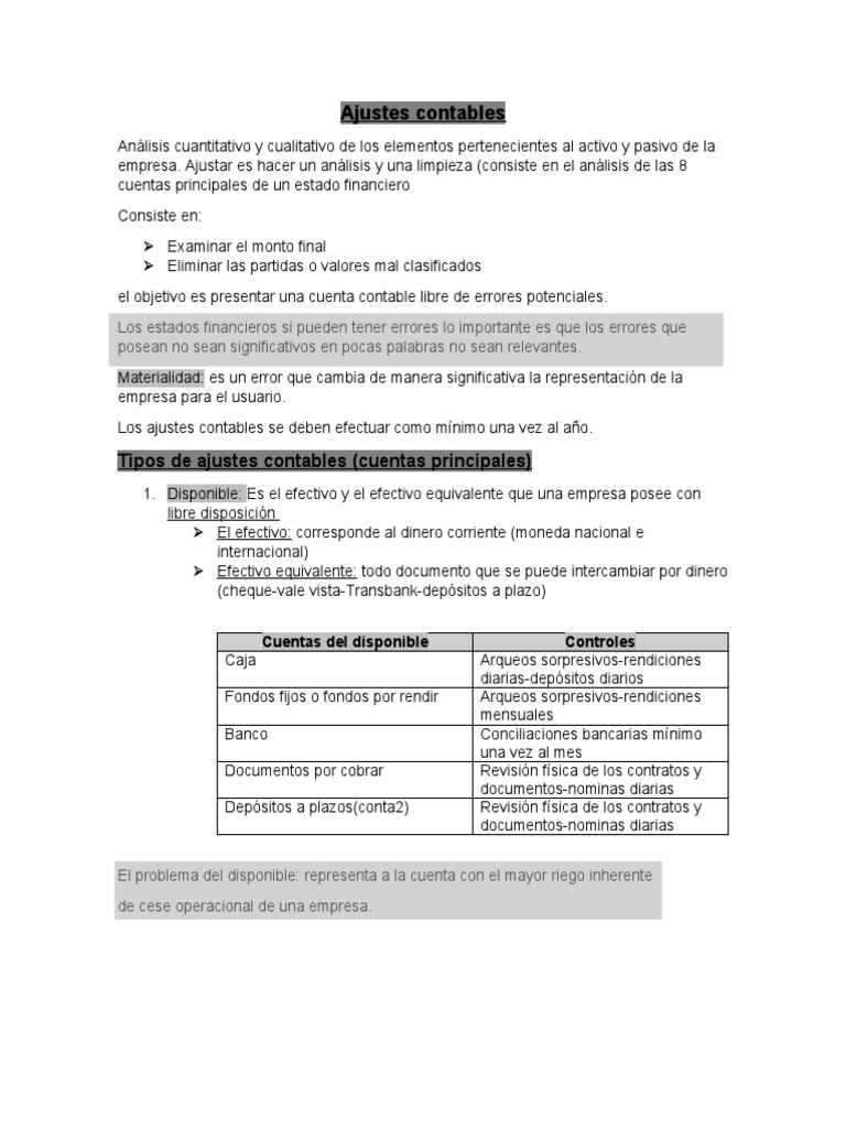 Ajuste Contable (Teoria) | PDF | Bancos | Dinero