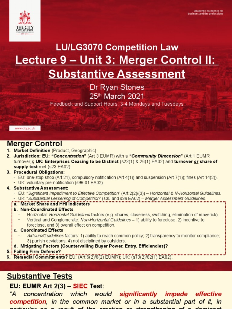 Lecture 9 - Merger Control II | PDF | Oligopoly | Mergers And Acquisitions