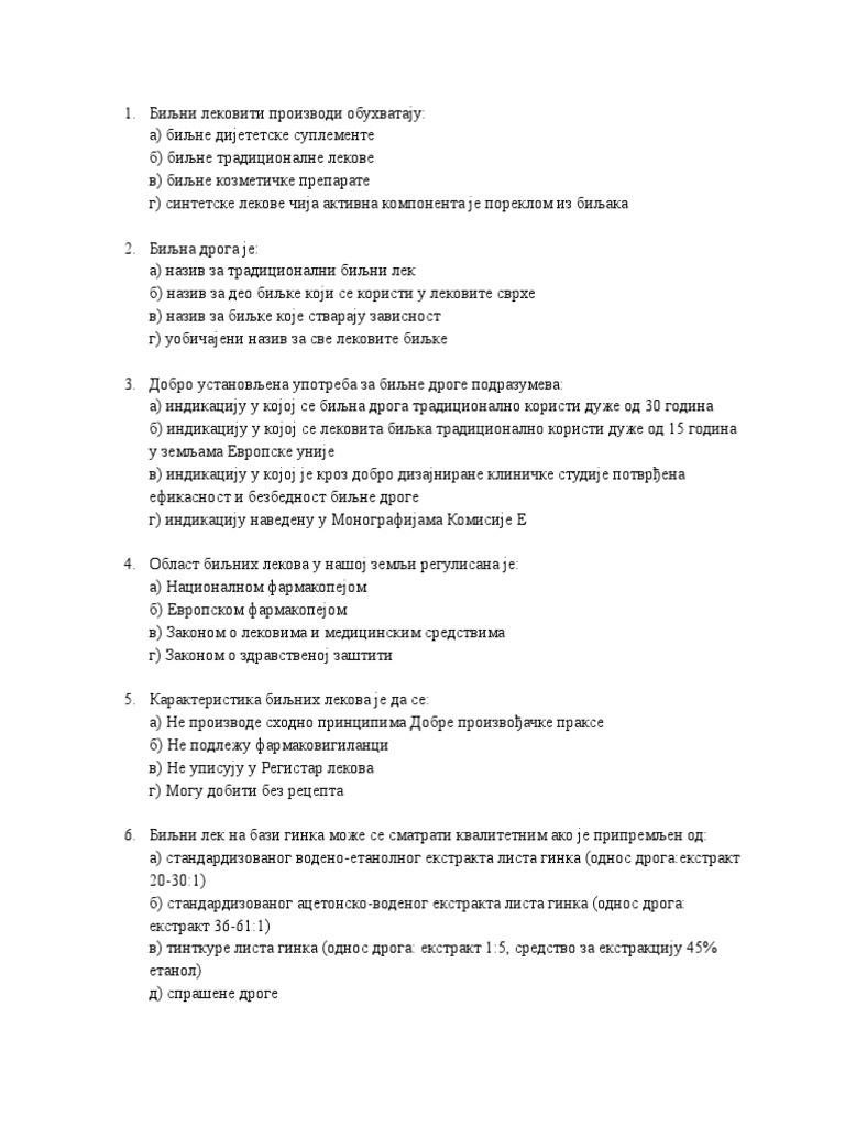 Ispitna Pitanja Iz Fitoterapije 2021. | PDF