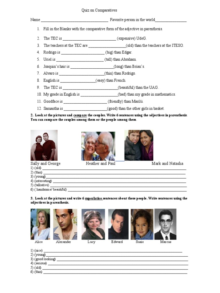 Comparative and Superlative Adjectives Quiz | PDF | Language Mechanics ...