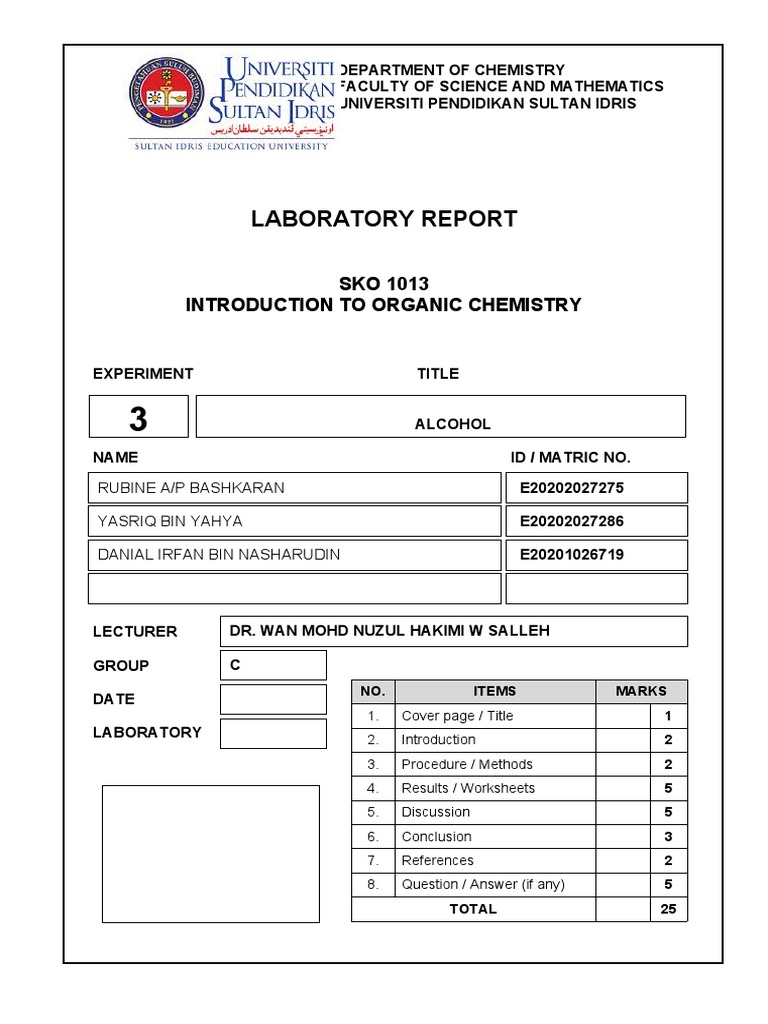 Laboratory Report: SKO 1013 Introduction To Organic Chemistry | PDF ...