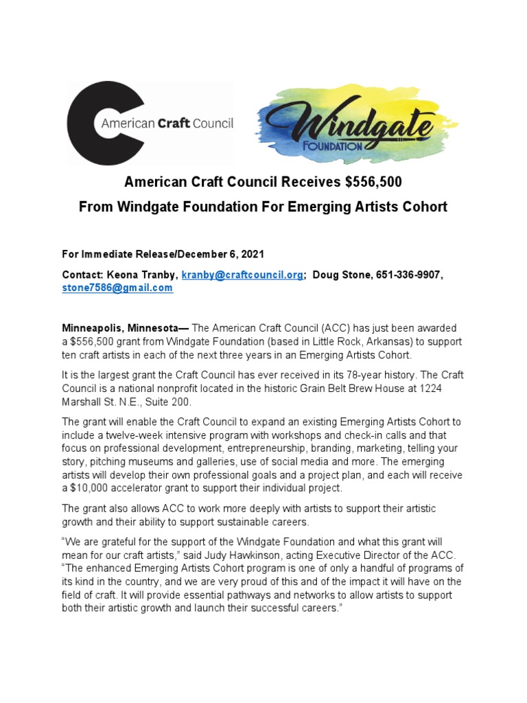Windgate Foundation Grant Release Updated 12.1.21 | PDF | Communication