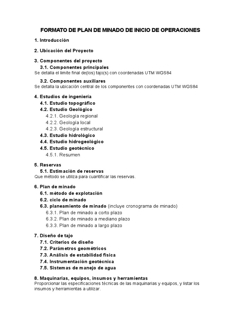 Plan de Minado: Inicio de Operaciones | PDF