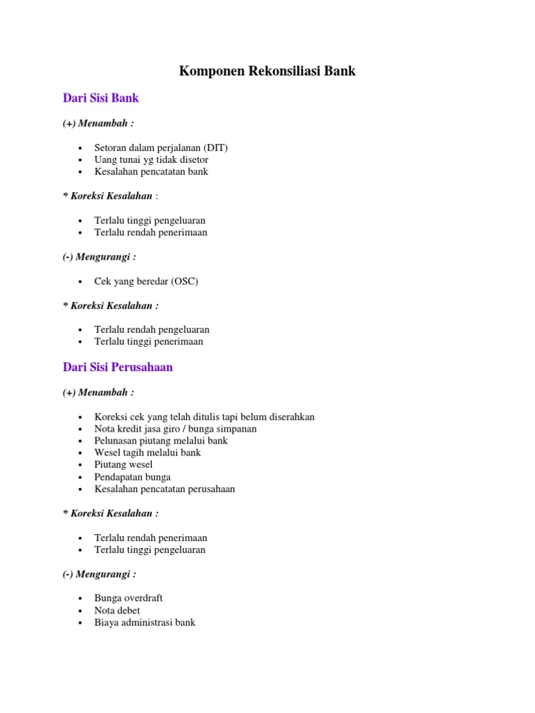 Komponen Rekonsiliasi Bank | PDF