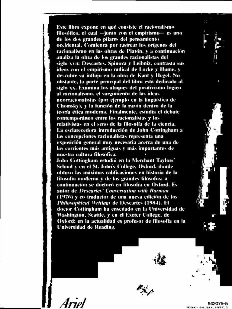 El Racionalismo (John Cottingham) | PDF | Conocimiento | Empirismo