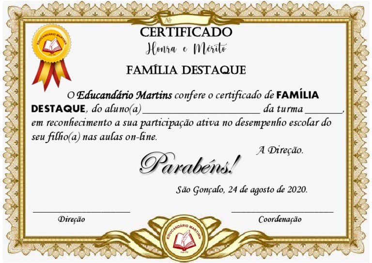 Certificado de Honra Ao Mérito Okk | PDF