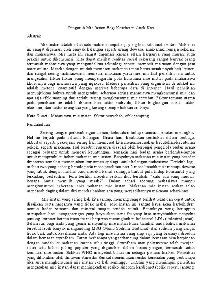 Pengaruh Mie Instan Bagi Kesehatan Anak Kos | PDF