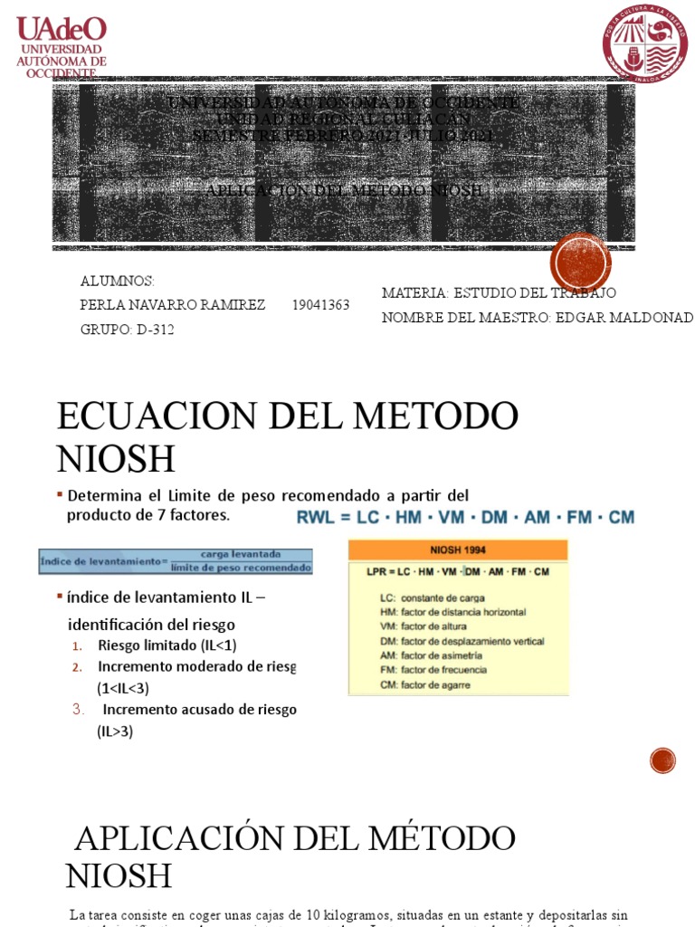 Metodo NIOSH | PDF | Métodos y materiales de enseñanza | Tecnología